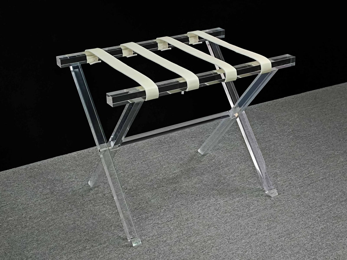 Acrylic Luggage Rack with White Leather Straps | DesignStyles