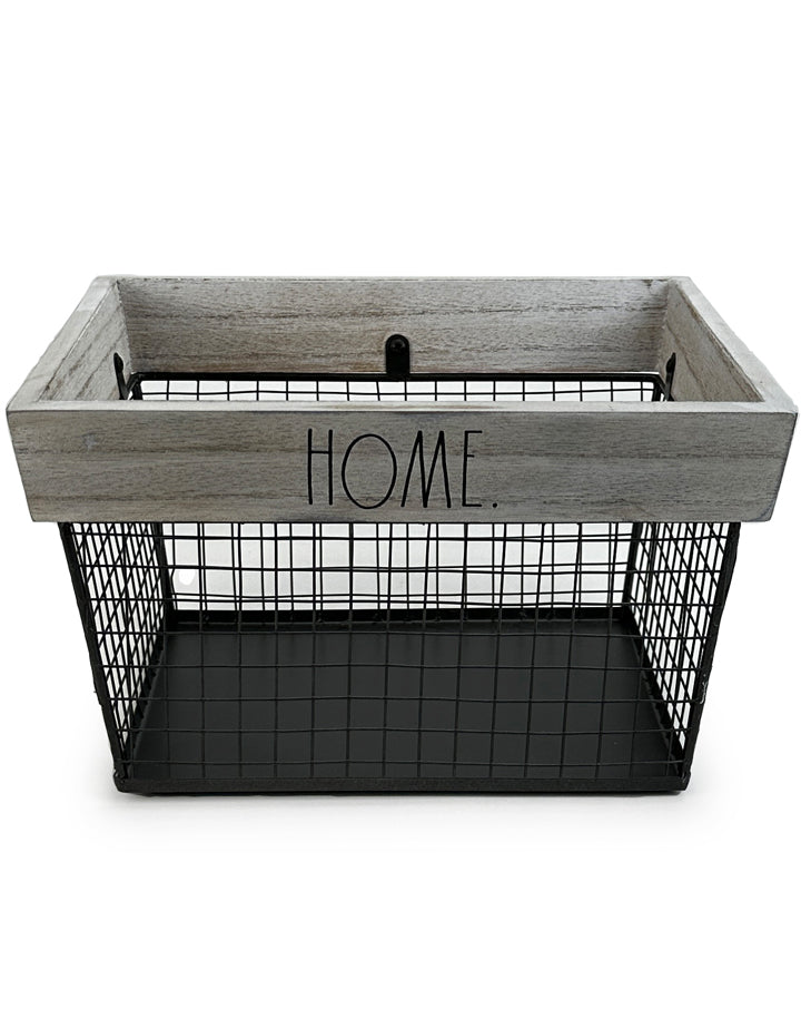 Rae Dunn “Home” Black Wired Basket with Wooden Frame | DesignStyles