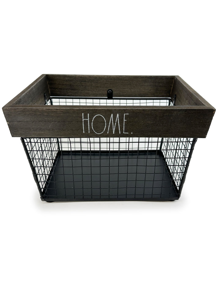 Rae Dunn “Home” Black Wired Basket with Rustic Wooden Frame | DesignStyles