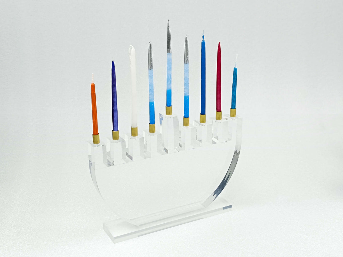 Clear Acrylic Menorah with Gold 30 MM Candle Holders | DesignStyles