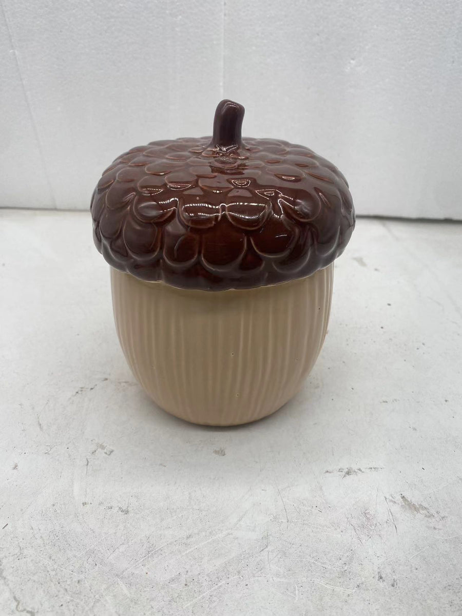 Willow & Riley Acorn-Shape Brown and Cream Ceramic Canister | DesignStyles