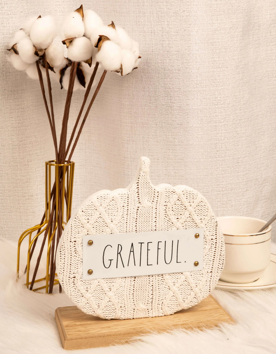 Rae Dunn Farmhouse Fall-Theme Wooden “Grateful” Sign | DesignStyles