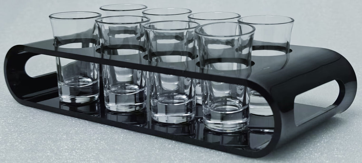 Set of 8 Shot Glasses with Black Acrylic Holder | DesignStyles