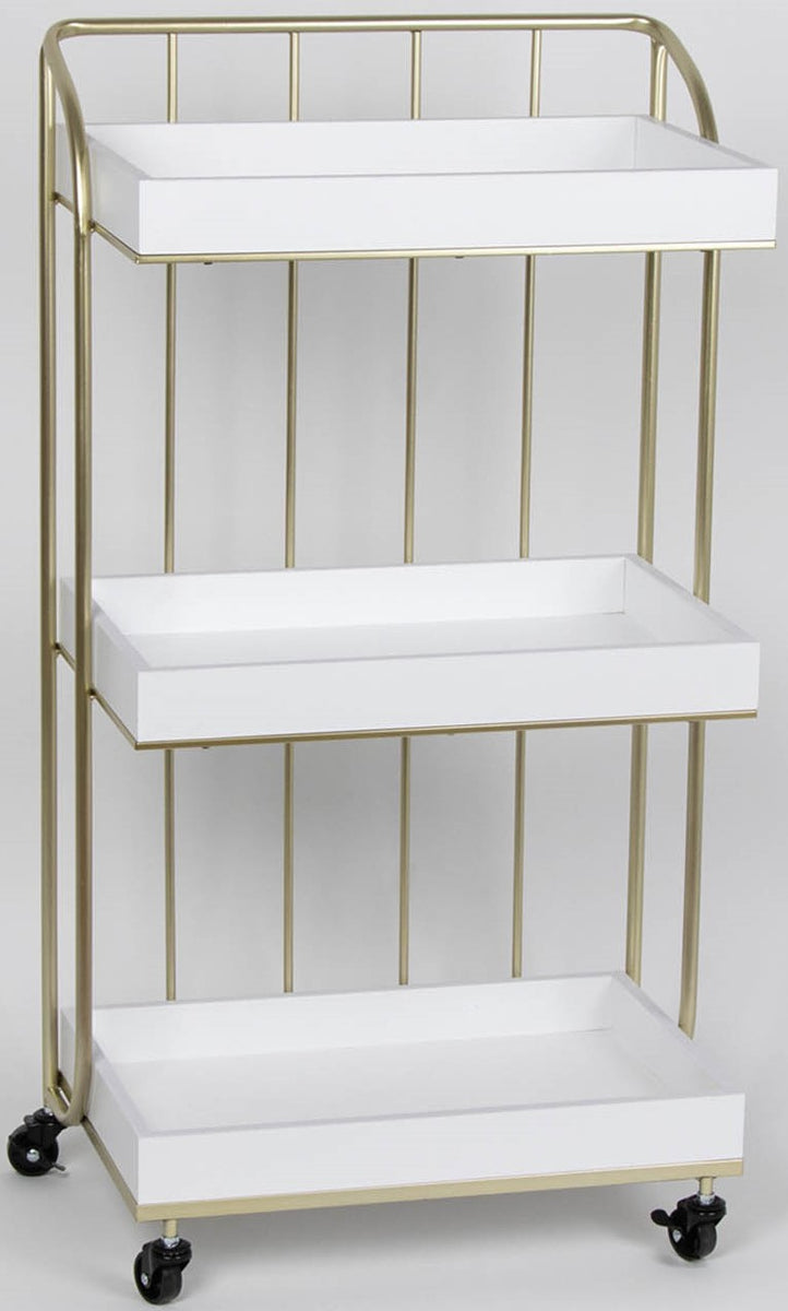 Becki Owens 3-Tier White Wooden Rolling Storage Cart with Gold Metal F ...