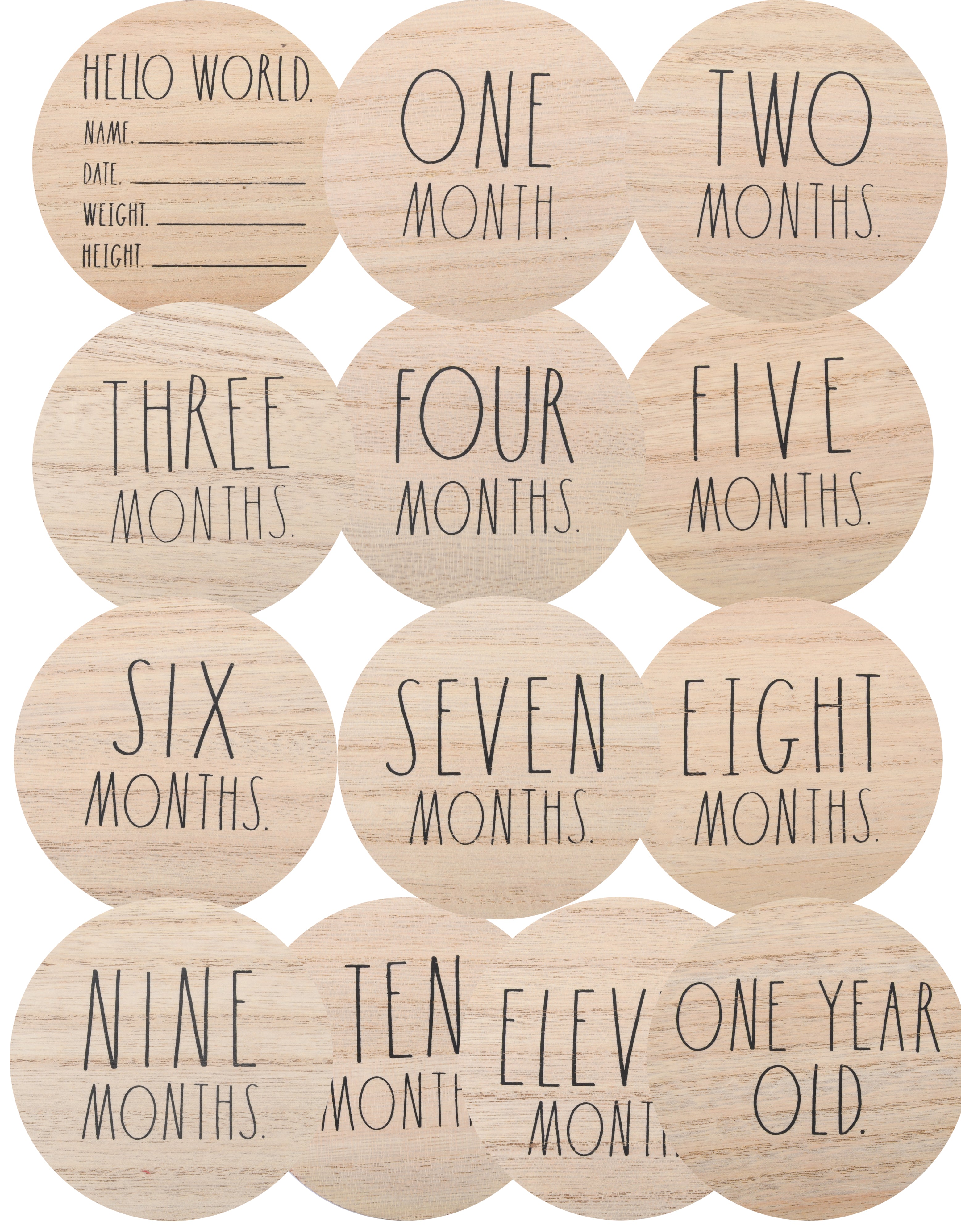 Rae Dunn 12 Baby's Month Wooden Milestone Plaques | DesignStyles