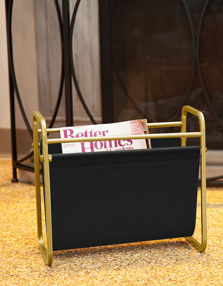 Gold-Colored Metal and Faux Leather Magazine Holder | DesignStyles
