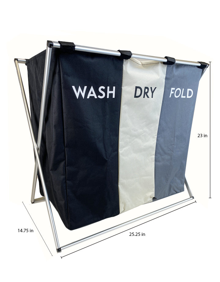 “Wash, Dry, Fold” Freestanding 3 Sections Laundry Hamper | DesignStyles