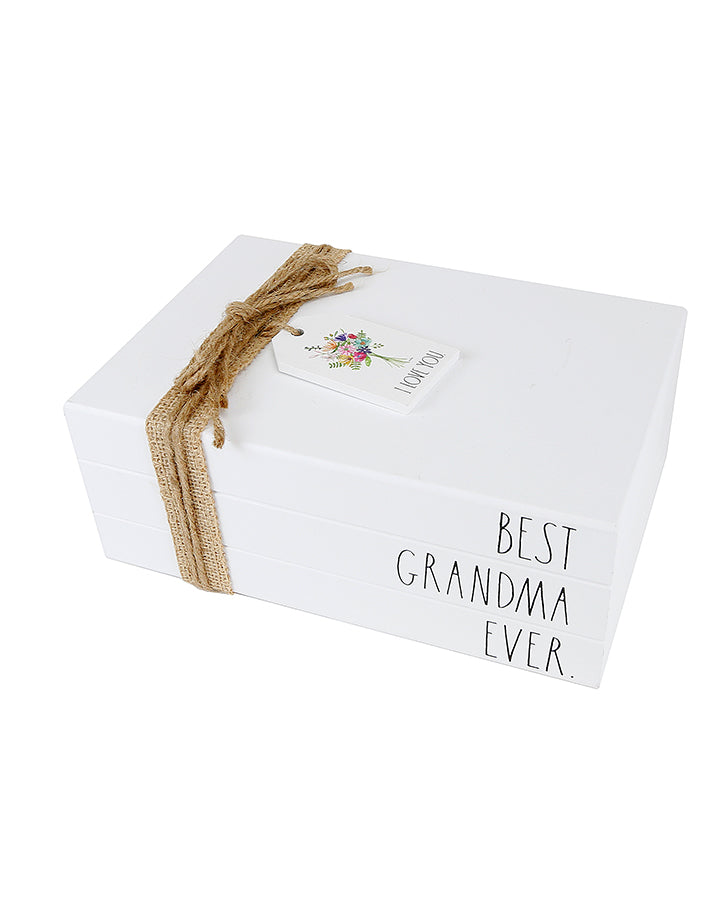 Rae Dunn "Best Grandma Ever" Triple Stacked Book with Ribbon | DesignStyles