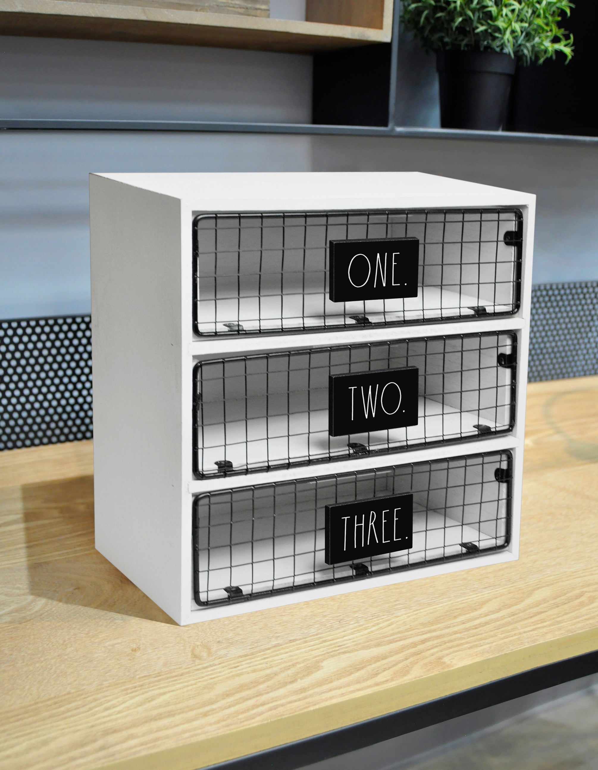 Rae Dunn “One, Two, Three” White Farmhouse Desk Organizer | DesignStyles