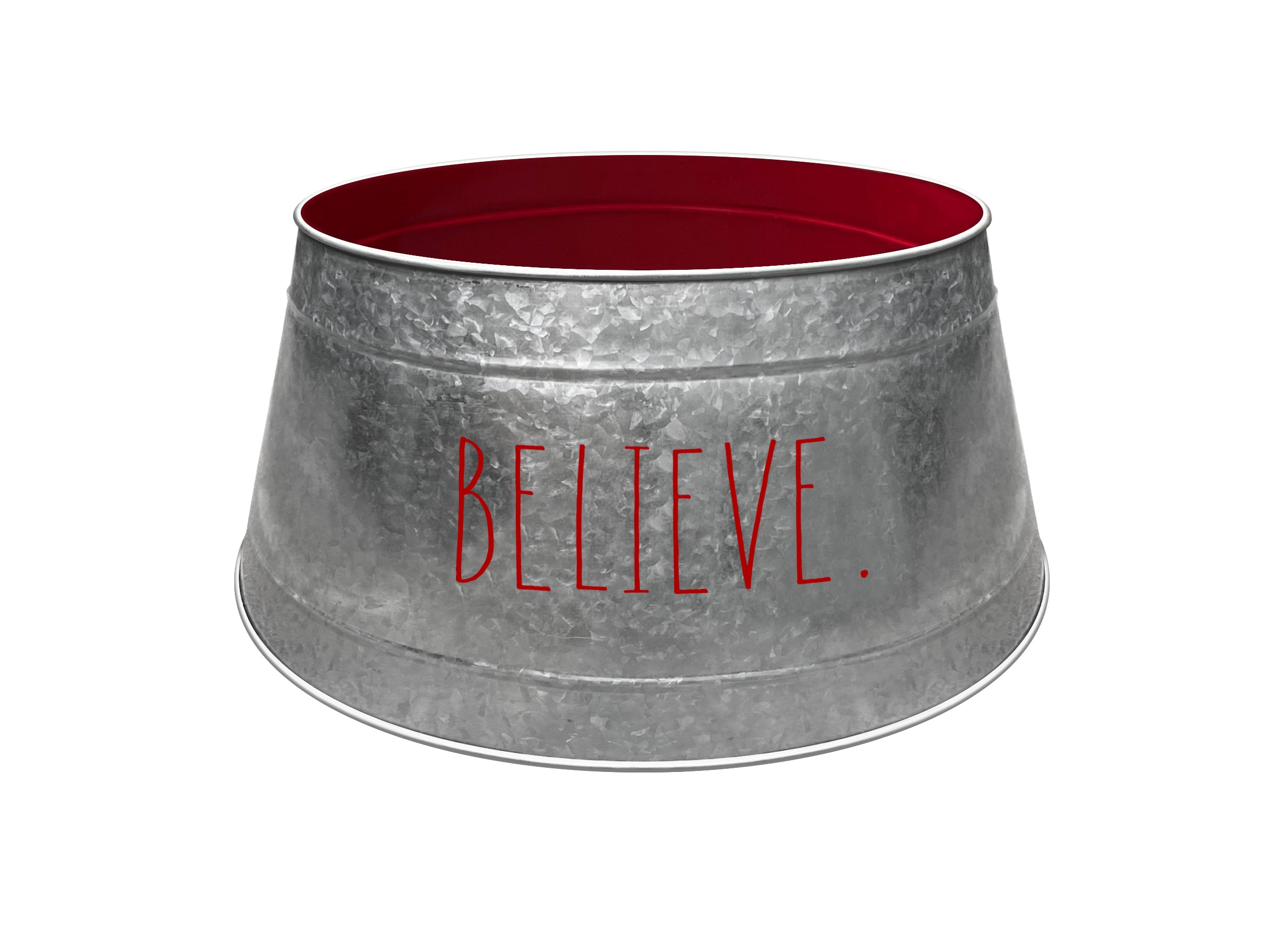 “Believe” Galvanized Red Metal Rae Dunn Tree Collar | DesignStyles